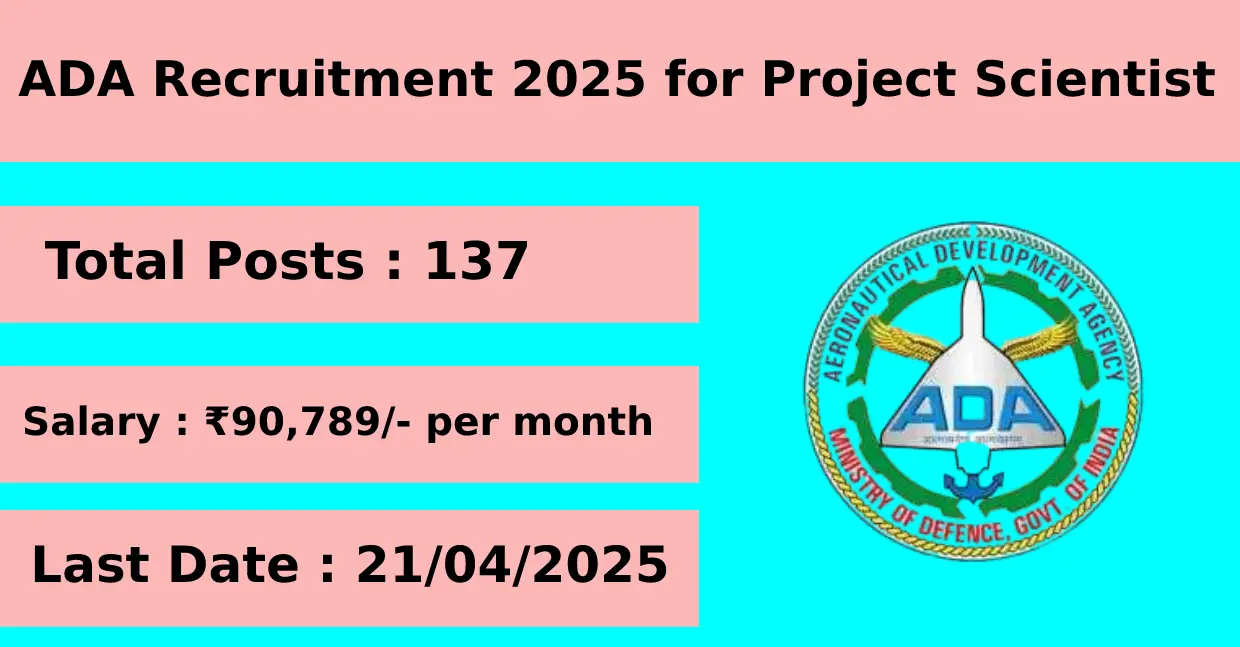ADA Recruitment 2025 for Project Scientist with 137 Posts Apply Online